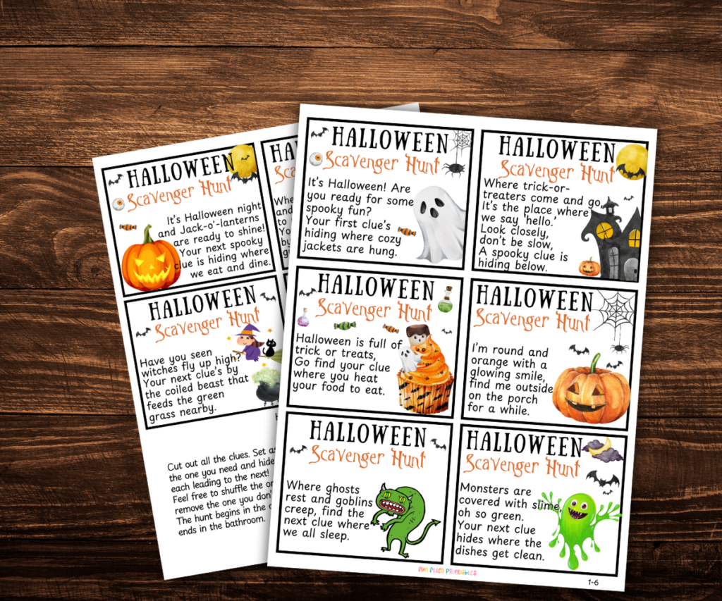 Free Printable Halloween Scavenger Hunt Clues - funfilledprintables